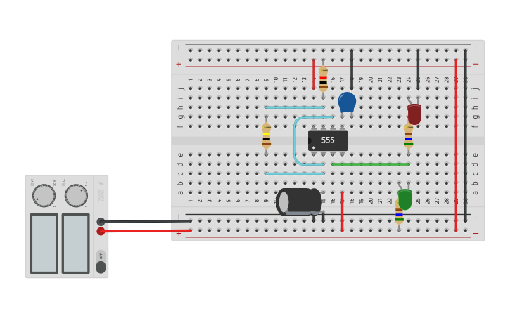 Circuit design LM555 astável Circuito led piscante - Tinkercad