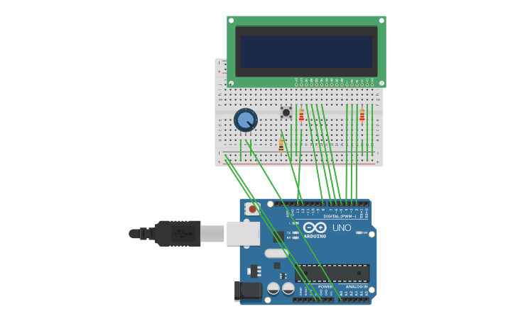 Circuit design Pantalla LCD con Arduino: adivina el número - Tinkercad