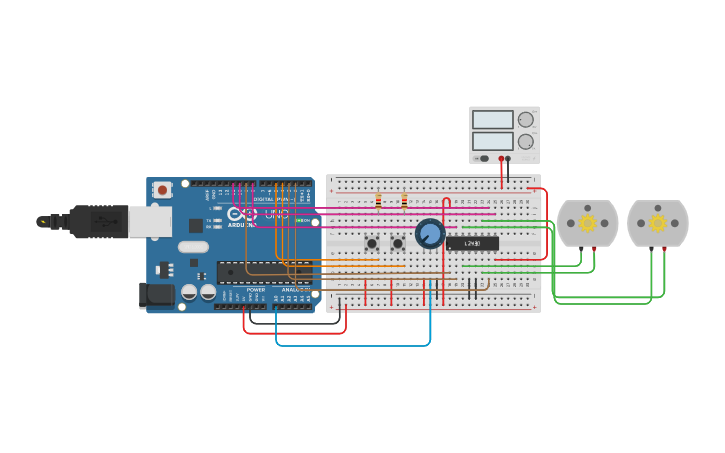 Circuit design 2 MOTOR DC - Tinkercad