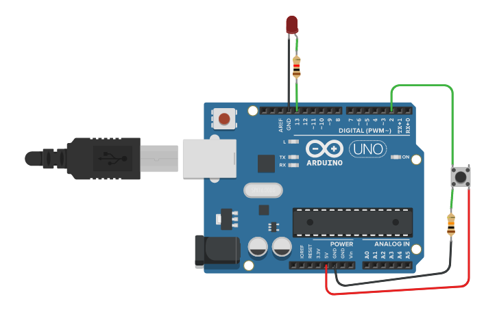 Circuit design Button+Led - Tinkercad