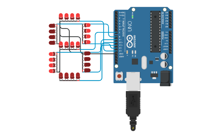 Circuit design Seven segment display - Tinkercad