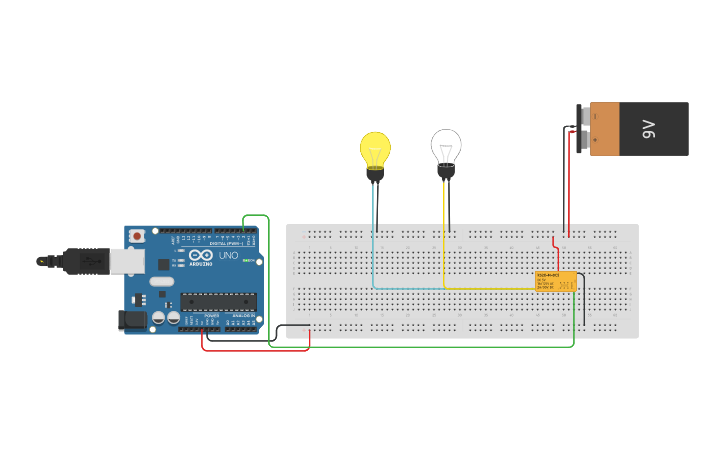 Circuit design Relay DPDT - Tinkercad