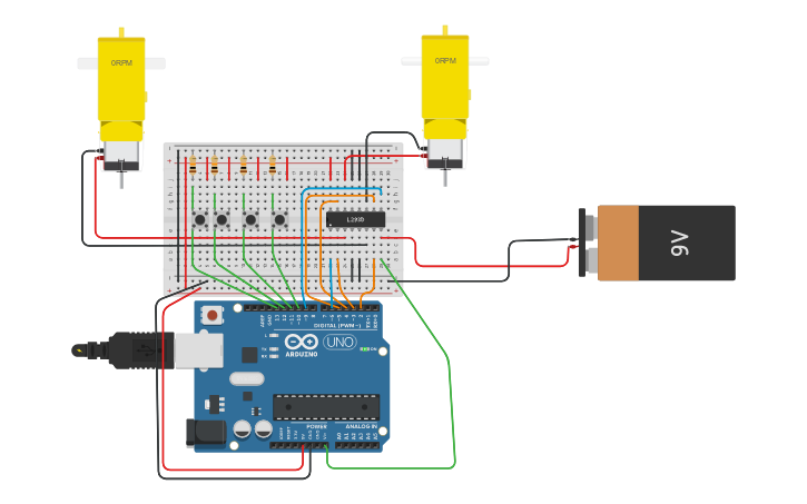 Circuit design L293D motor sürücü ile dc motor sürme - Tinkercad