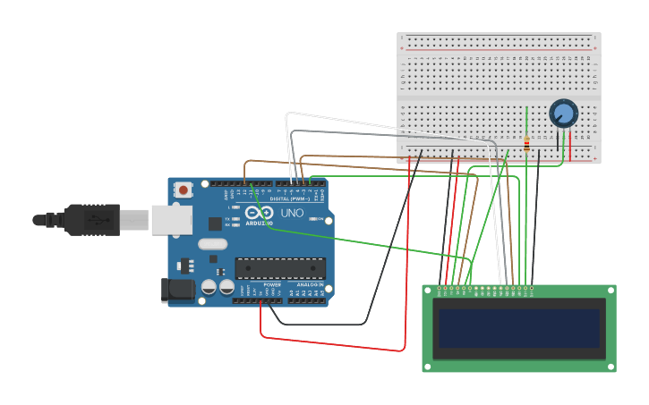 Circuit design LCD PRINT HELLO WORLD - Tinkercad