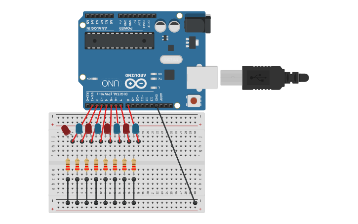 Circuit design ARDUINO ODD-EVEN LEDS - Tinkercad