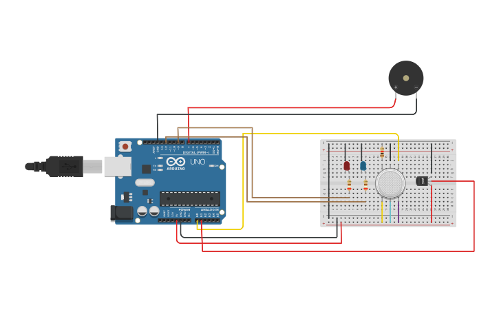 Circuit design SMOKE AND FIRE SENSOR - Tinkercad