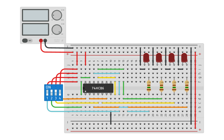 Circuit design Gray to Binary code - Tinkercad