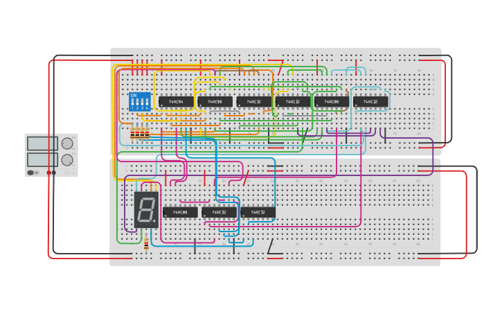 Circuit design Displey de 7 segmentos con Compuertas Logicas - Tinkercad