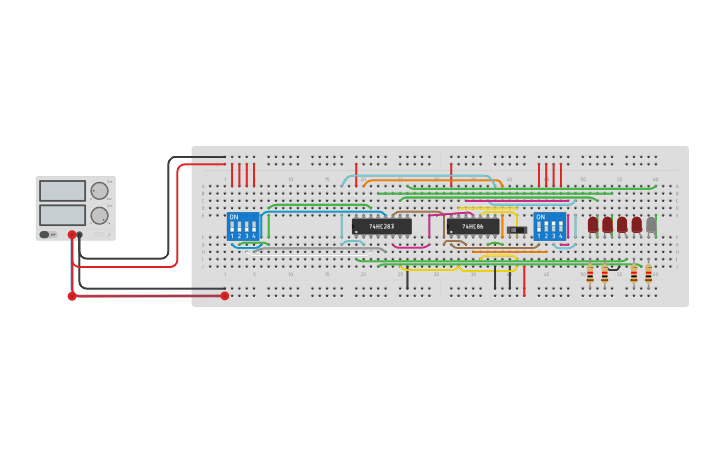 Circuit design 4bit binary addsub - Tinkercad