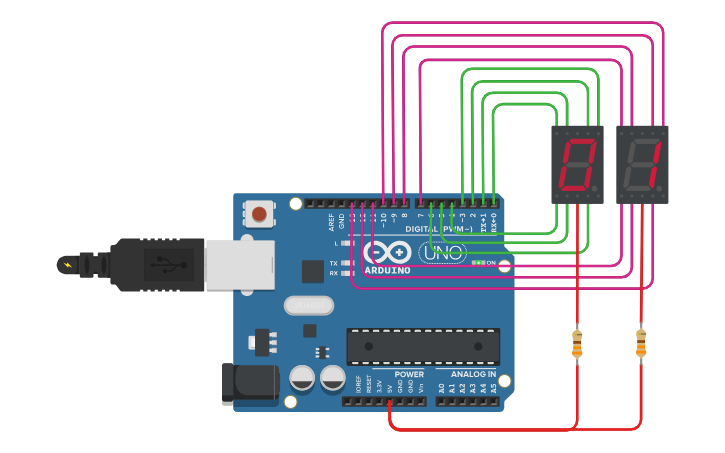 Circuit design Two Digit Number no loop - Tinkercad