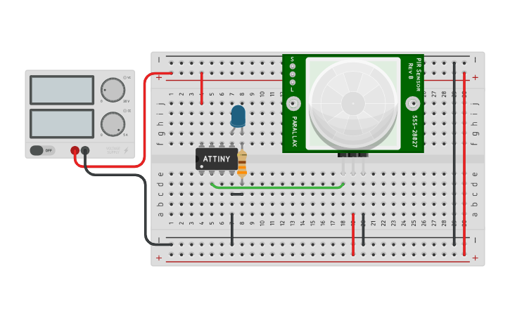 Circuit design PIR Attiny85 - Tinkercad