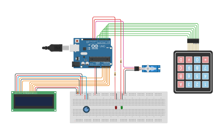 Circuit design LCD, Keypad & Servo Motor with Arduino UNO - Tinkercad