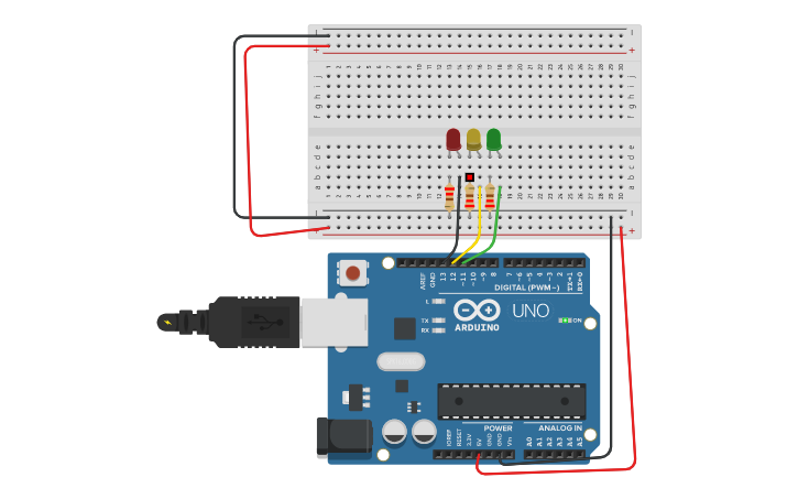 Circuit design Multiple LEDs & Breadboards - Tinkercad