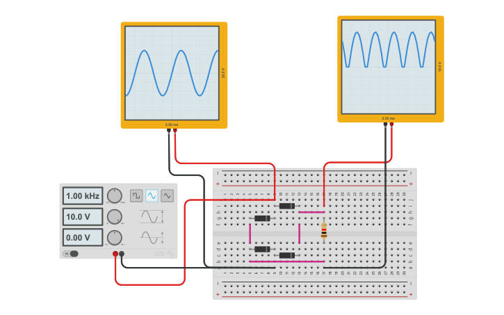 Circuit design full wave rectifier circuit - Tinkercad