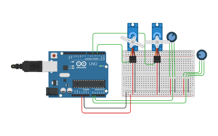 Circuit design servo motors with arduino - Tinkercad