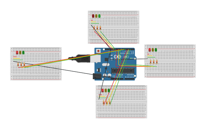 Circuit design 4 Way traffic signal - Tinkercad