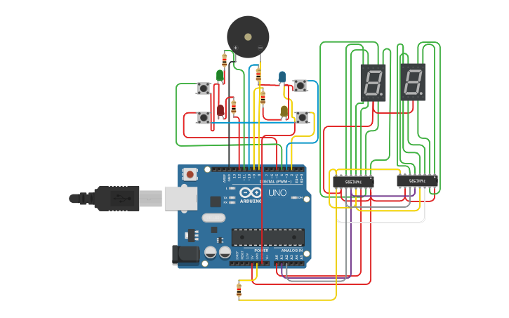 Circuit design arduino simon game with score - Tinkercad