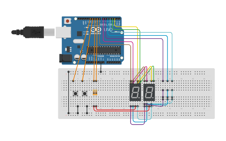 Circuit design Specialized 2-digit Counter - Tinkercad