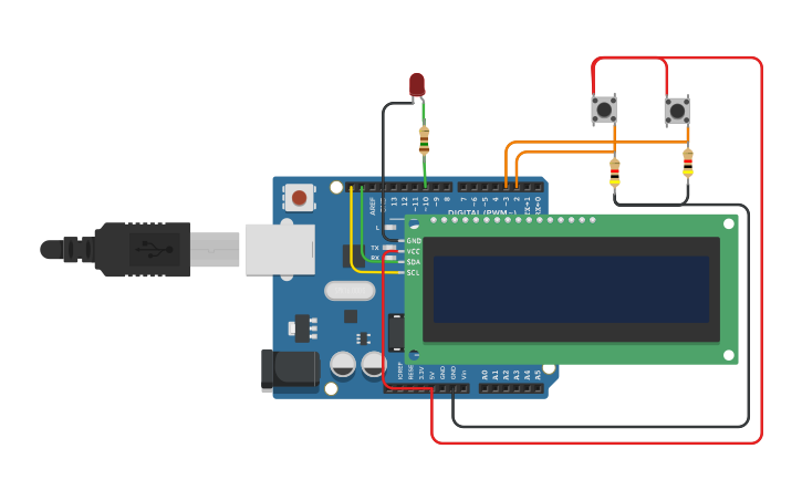 Circuit design I2C Display mit Interrupt - Tinkercad