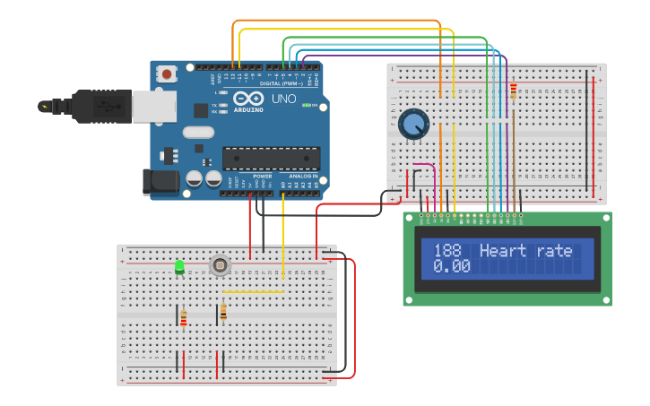 Circuit design Heart rate monitor LCD v3.0 - Tinkercad