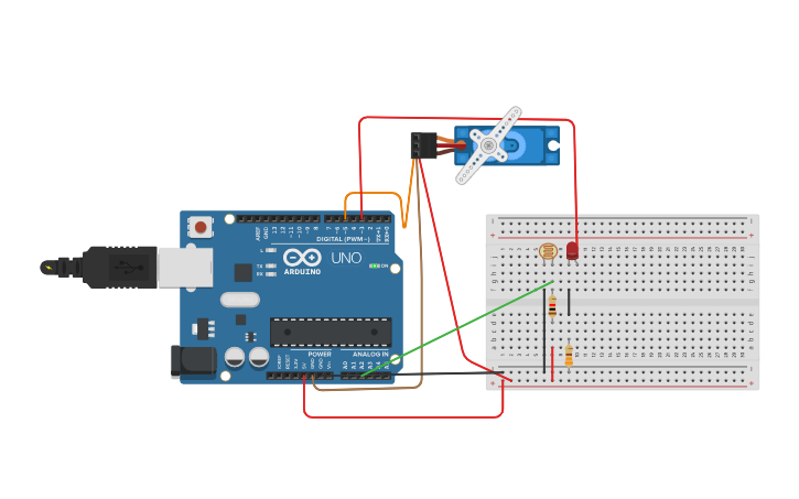 Circuit design SEnsor de luz con servo - Tinkercad