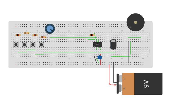 Circuit design Piano circuit using 555 timer IC - Tinkercad