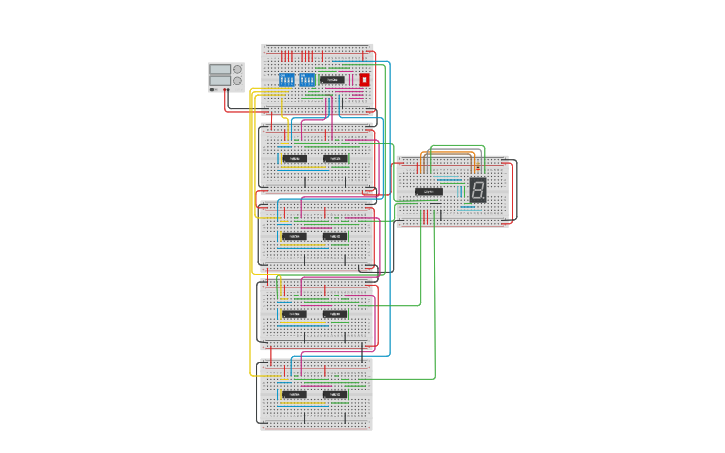 Circuit design Parallel Adder-Subtractor with BCD to 7 segment LED display - Tinkercad