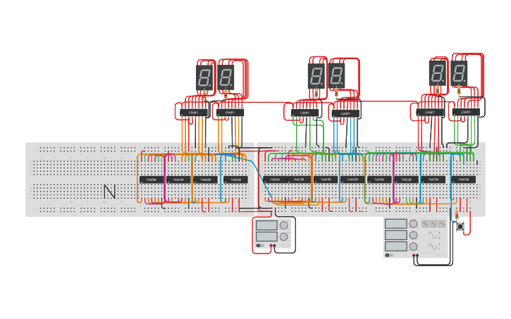 Circuit design 24 hours clock using counter (24 to 29 bug) - Tinkercad