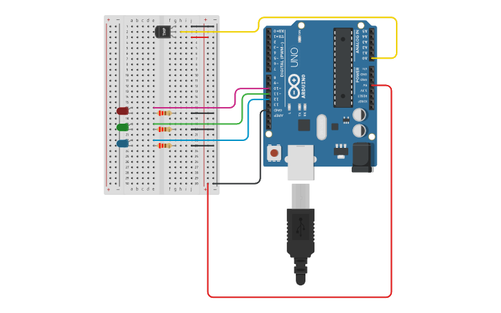 Circuit design Temperature measurement with Arduino - Tinkercad