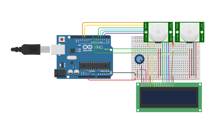 Circuit design People Count Using PIR Sensor - Tinkercad