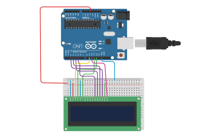 Circuit design Arduino with display lcd 16x2 - Tinkercad