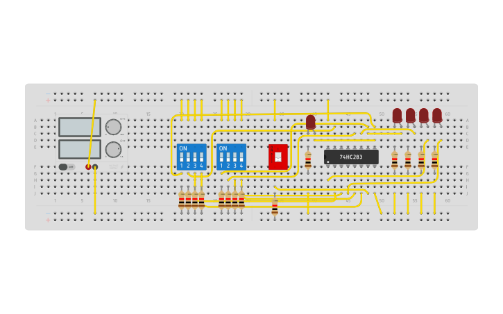 Circuit design sumador de 4 bits - Tinkercad