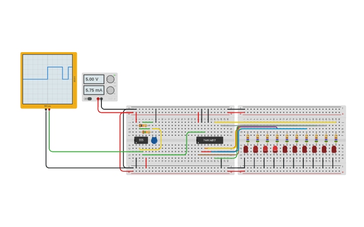 Circuit design Sequential LED flasher using IC 4017 - Tinkercad