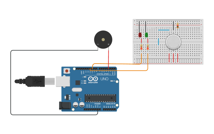 Circuit design Smoke Detector with Buzzer - Tinkercad