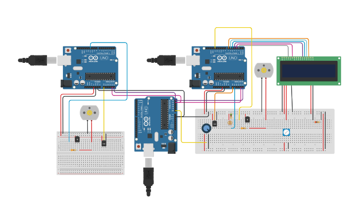 Circuit design Three arduino communication i2c - Tinkercad