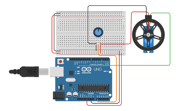 Circuit design D. CONTINUOUS MICRO SERVO - Tinkercad