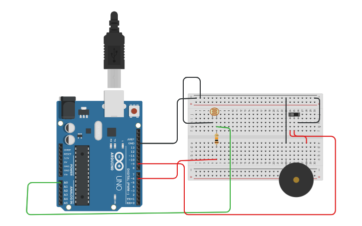 Circuit design LDR Alarm Clock - Tinkercad