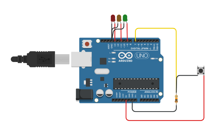 Circuit design Arduino - Traffic Light - Tinkercad