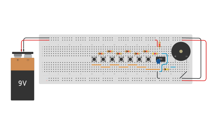 Circuit design Piano 555 Timer IC - Tinkercad