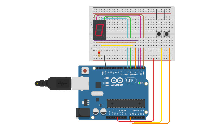 Circuit design Digital Dice - Tinkercad