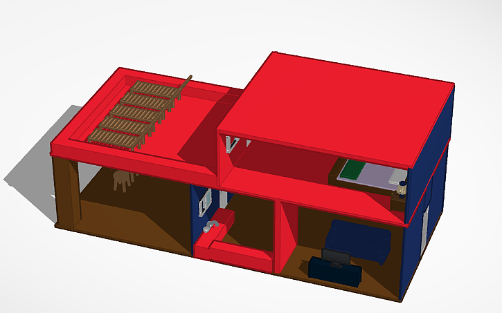 3D design Two story doll house with balcony - Tinkercad