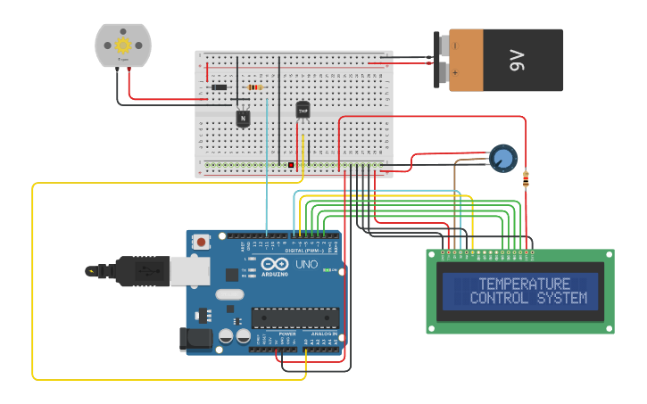 Circuit design IoT Project - Temperature based fan speed control using Arduino - Tinkercad