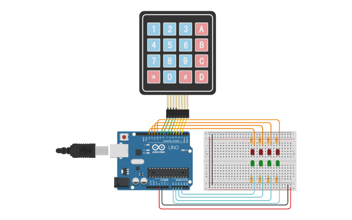 Circuit design Assignment 4 - 1 Matrix Keypad - Tinkercad