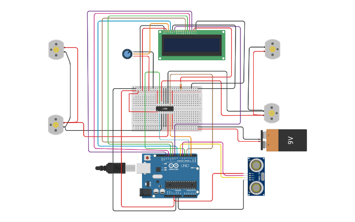 Circuit Design Obstacle Avoiding Bot Tinkercad
