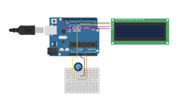 Circuit design ADC POTENSIOMETER LCD - Tinkercad