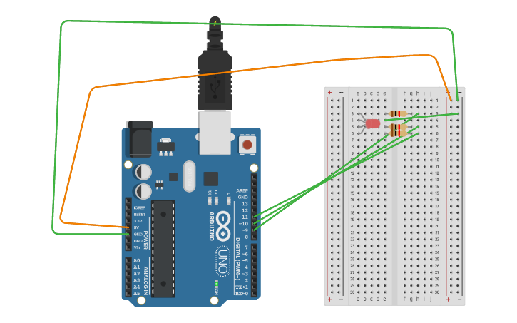 Circuit design rgd LED - Tinkercad