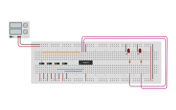 Circuit design JK Flip-Flop (74HC73 IC) - Tinkercad