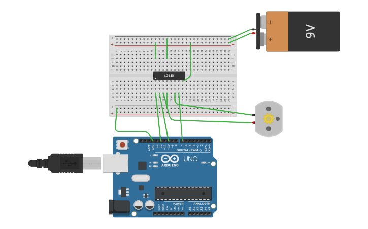 Circuit design L293D擴充板控制直流馬達 - Tinkercad