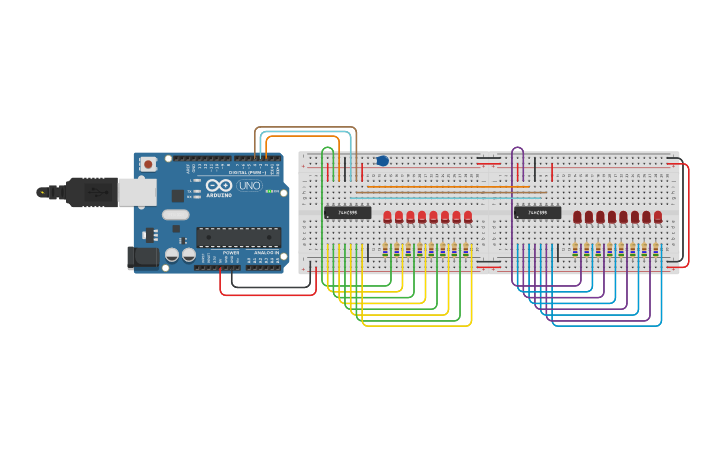 Circuit design Project 18 – Dual 8-Bit Binary Counters - Tinkercad