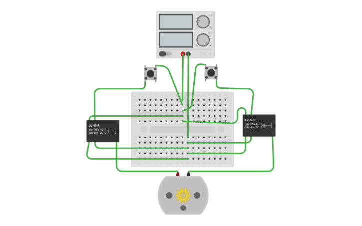 Circuit design DC Motor direction change with relay - Tinkercad